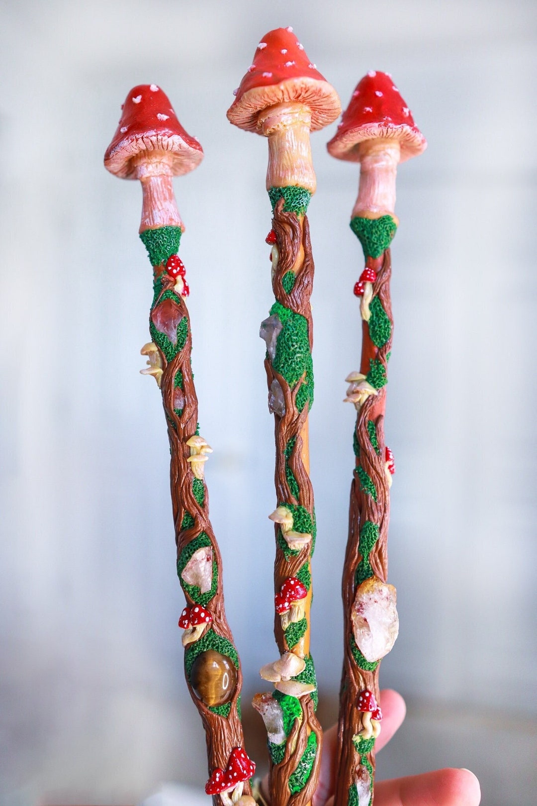 Mushroom Crystal Wand | Fairy Magic Scepter | Witch Altar Tool ...