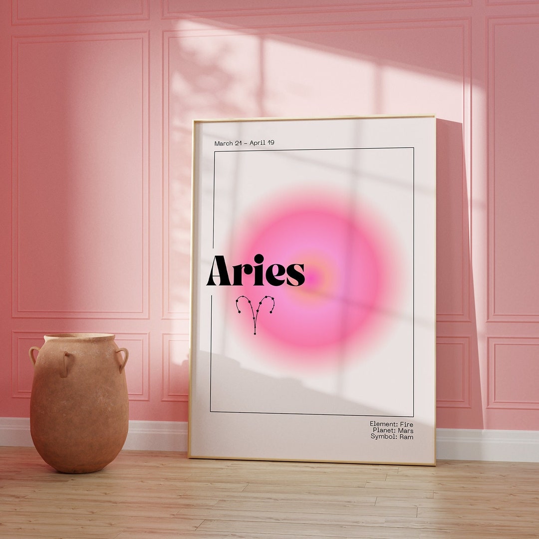 ARIES Zodiac Art Print Pink Aura Poster | Astrology Wall Art DIGITAL ...