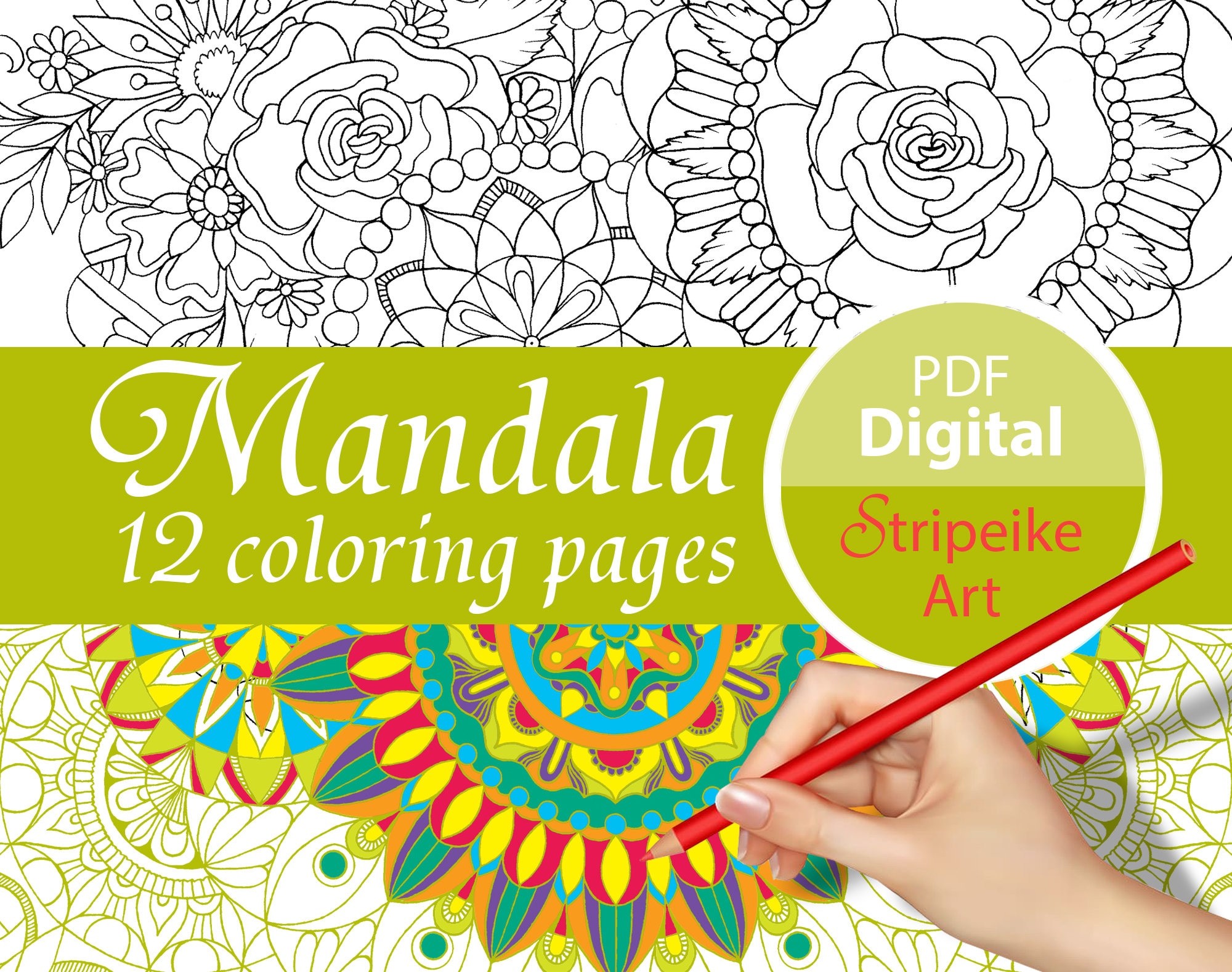 Nature Inspired Floral Mandala Coloring Pages for Adults Printable 12 ...