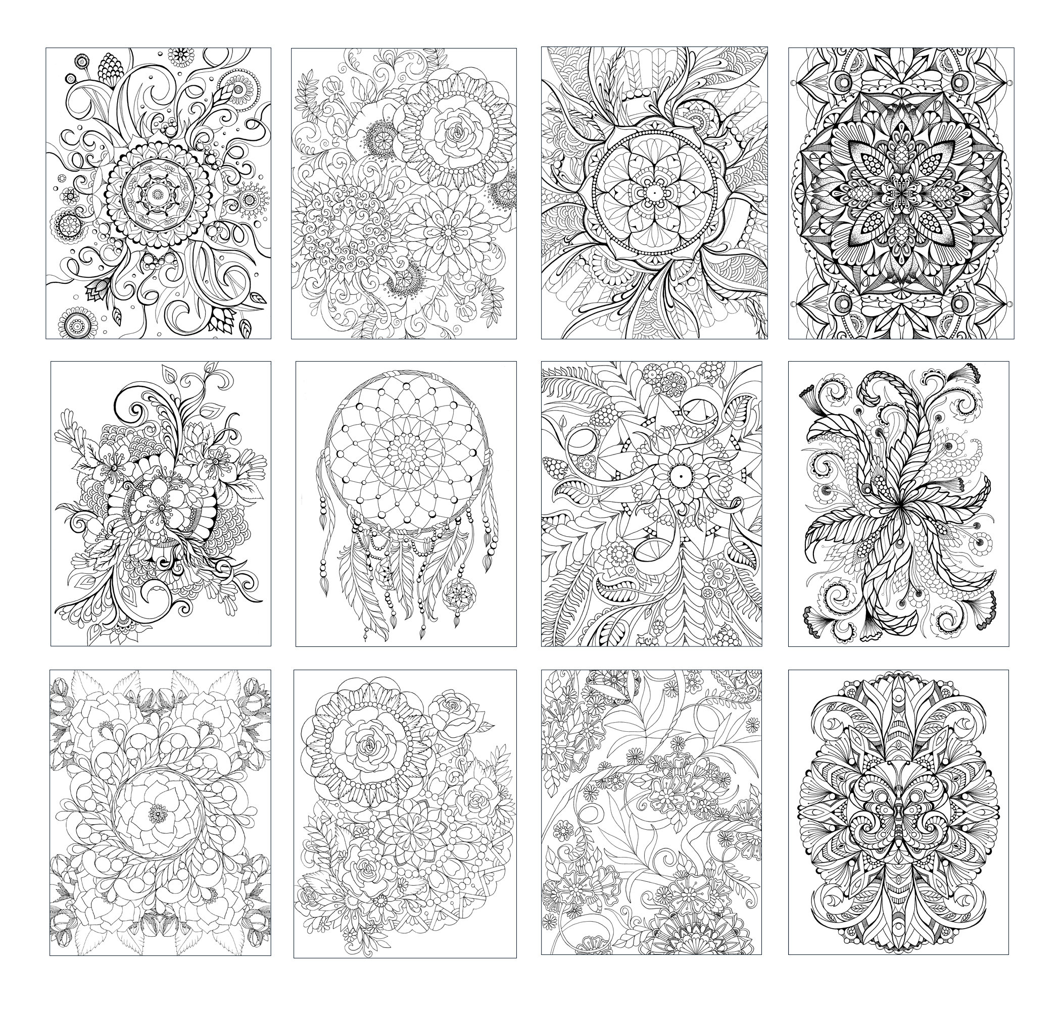Nature Inspired Floral Mandala Coloring Pages for Adults Printable 12 ...
