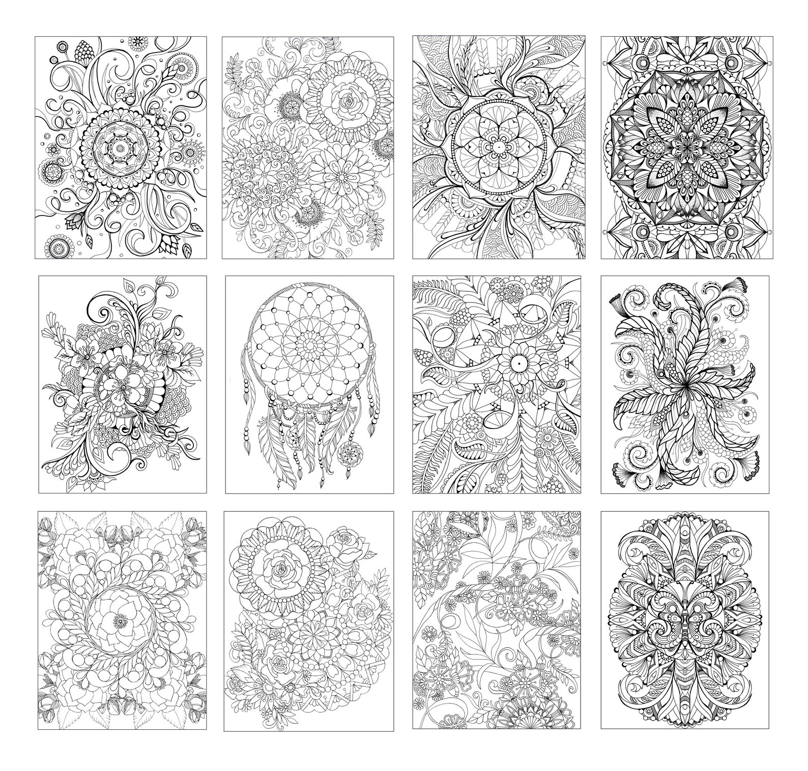 Nature Inspired Floral Mandala Coloring Pages for Adults Printable 24 ...