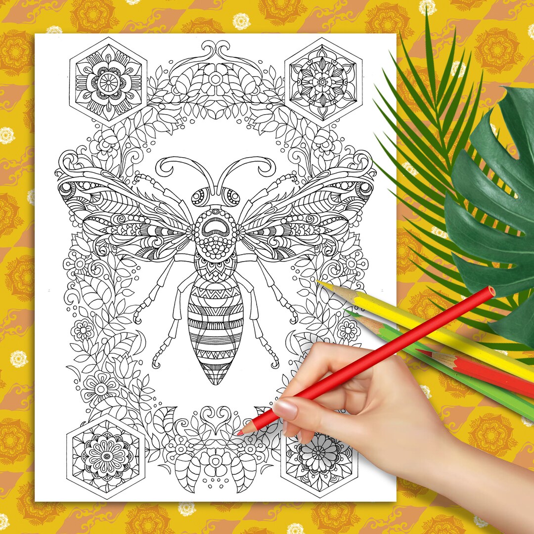 Bee. Coloring Page for Adults. Printable Coloring Page. Instant ...