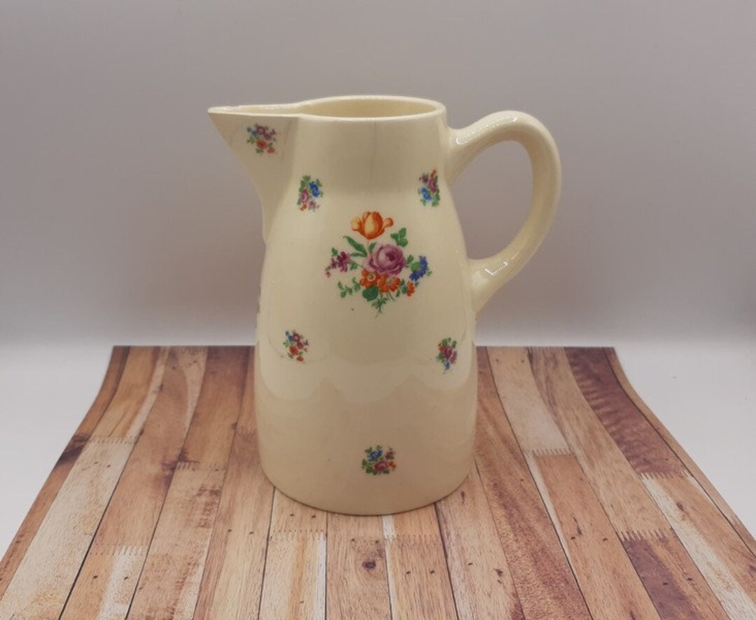 Holland Ceramic Floral Pitcher , Vintage Ceramic Pitcher , Shabby Chic ...