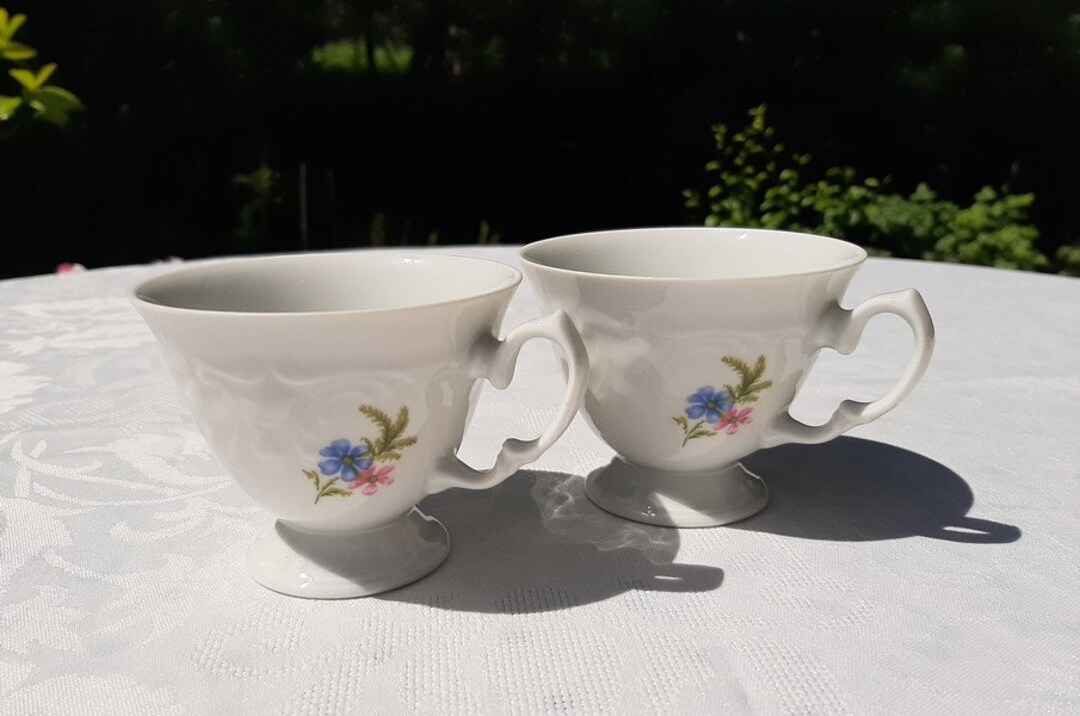 Spanish Vintage White Coffee Cups,set of 2, Pink Blue Floral Decor ...
