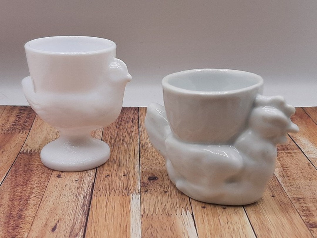 French Vintage Hen Egg Cup , Hen Decor, Ceramic Egg Cup, White Milk ...