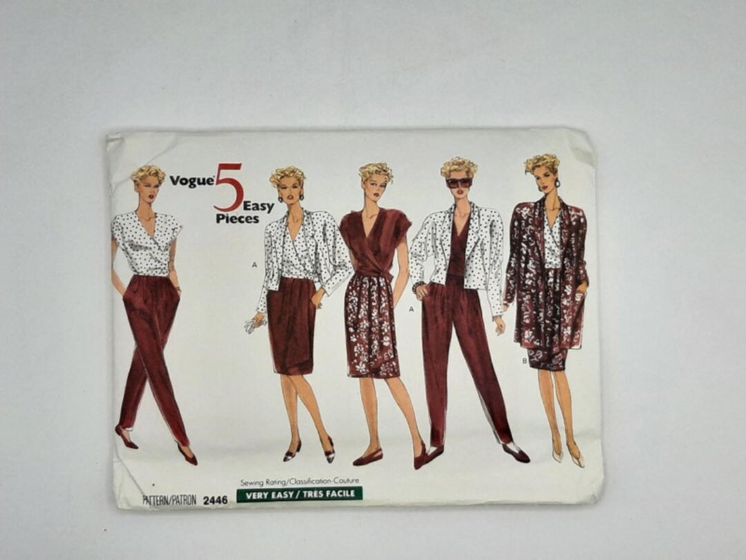1990 Vintage Vogue 2446 Jacket,top,skirt Pants Sewing Pattern, 5 Easy ...