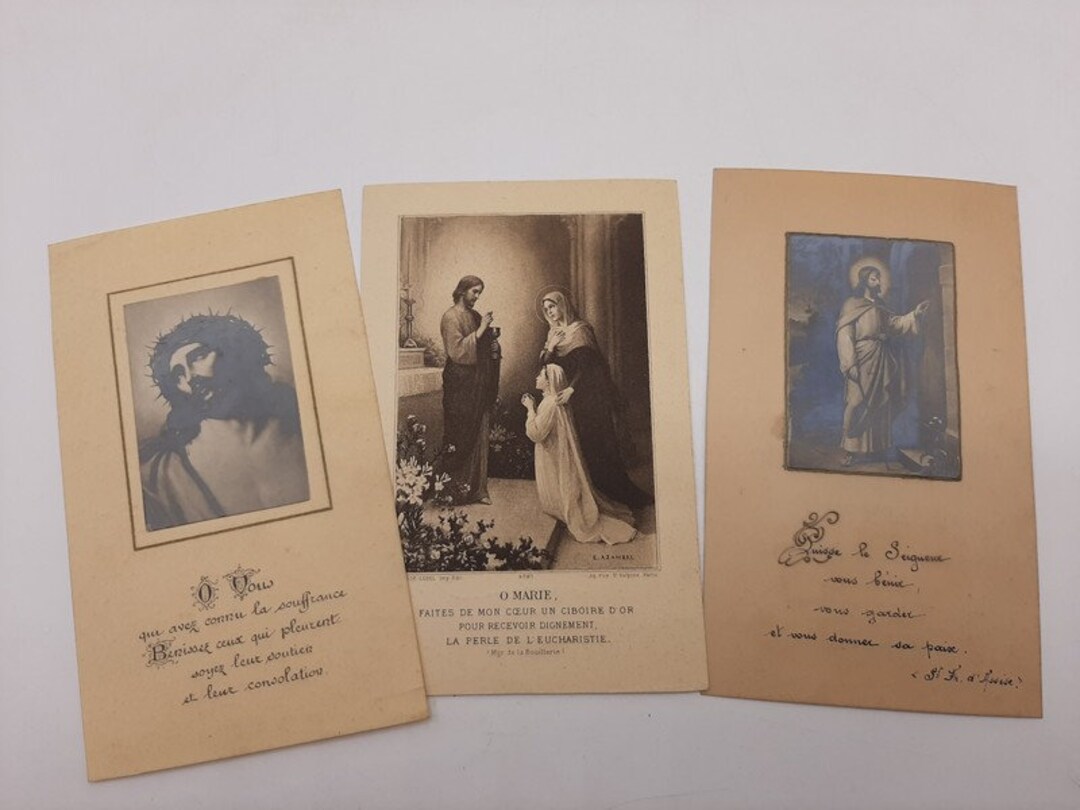 1920 Antique French Catholic Holy Cards With Jesus Christ - First ...