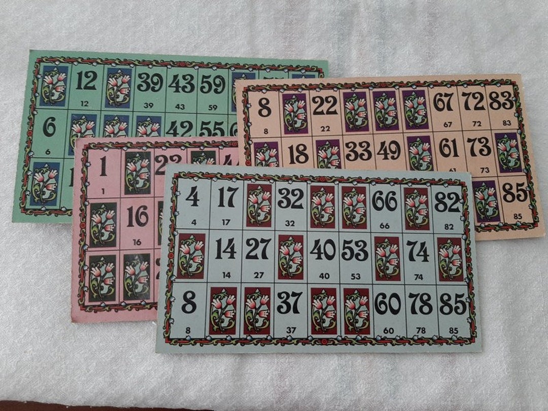 Set of 4 French Lotto Bingo Cards, Vintage Bingo Cards With Floral ...