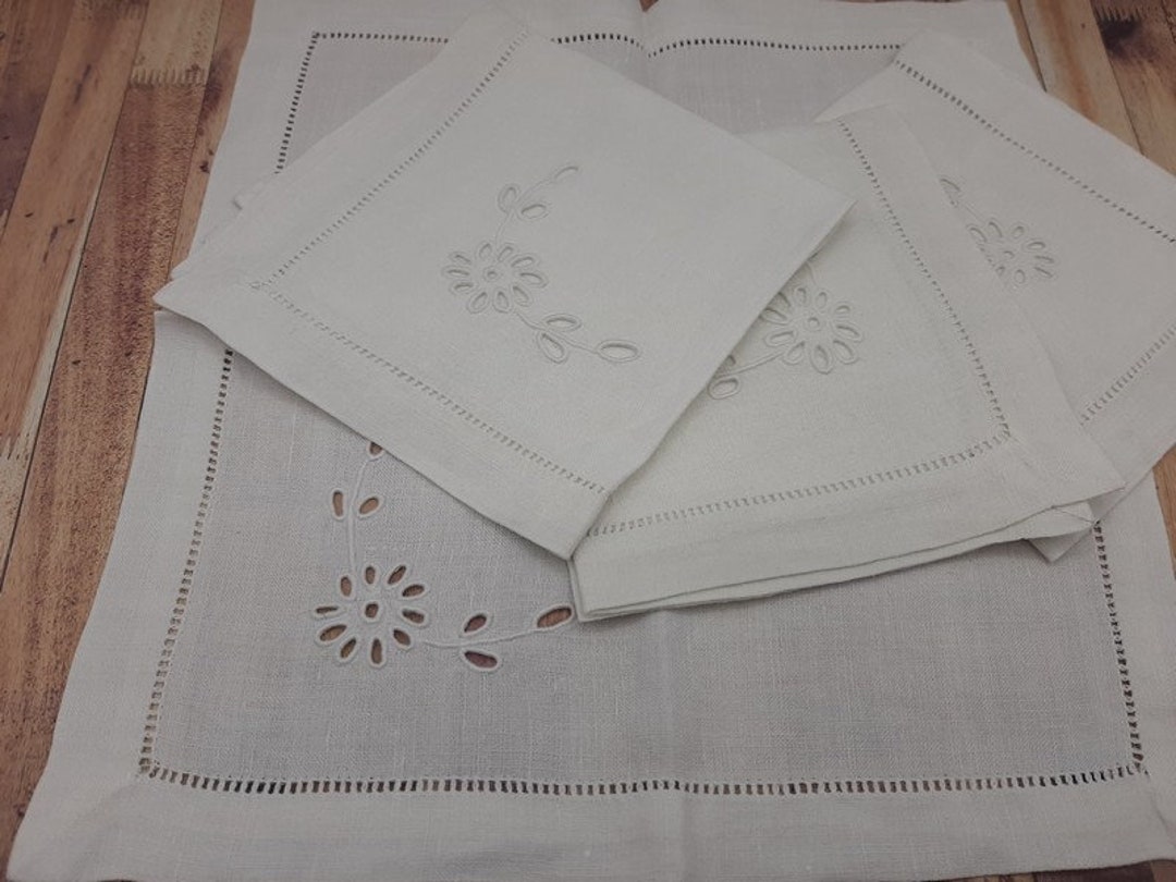 French Antique White Linen Hankies, Set of 4 - Floral Decor Hand ...