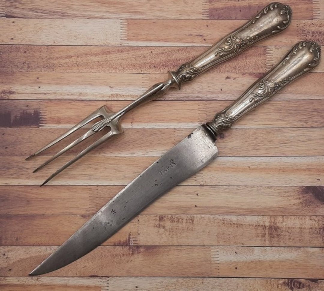 Antique French Silver Plated Fork and Knife Carving Set, Antique French ...