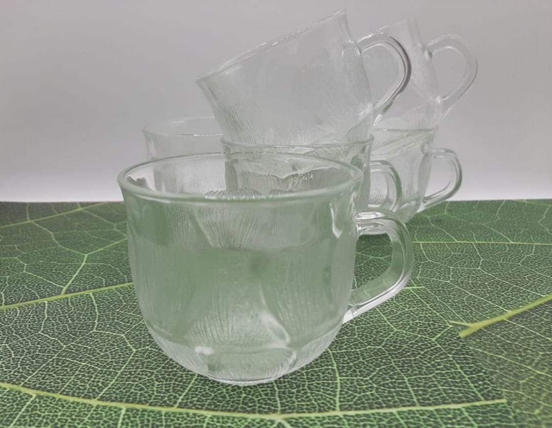 French Vintage Clear Glass Coffee Cups , Set of 4 Cups and Set of 3 ...