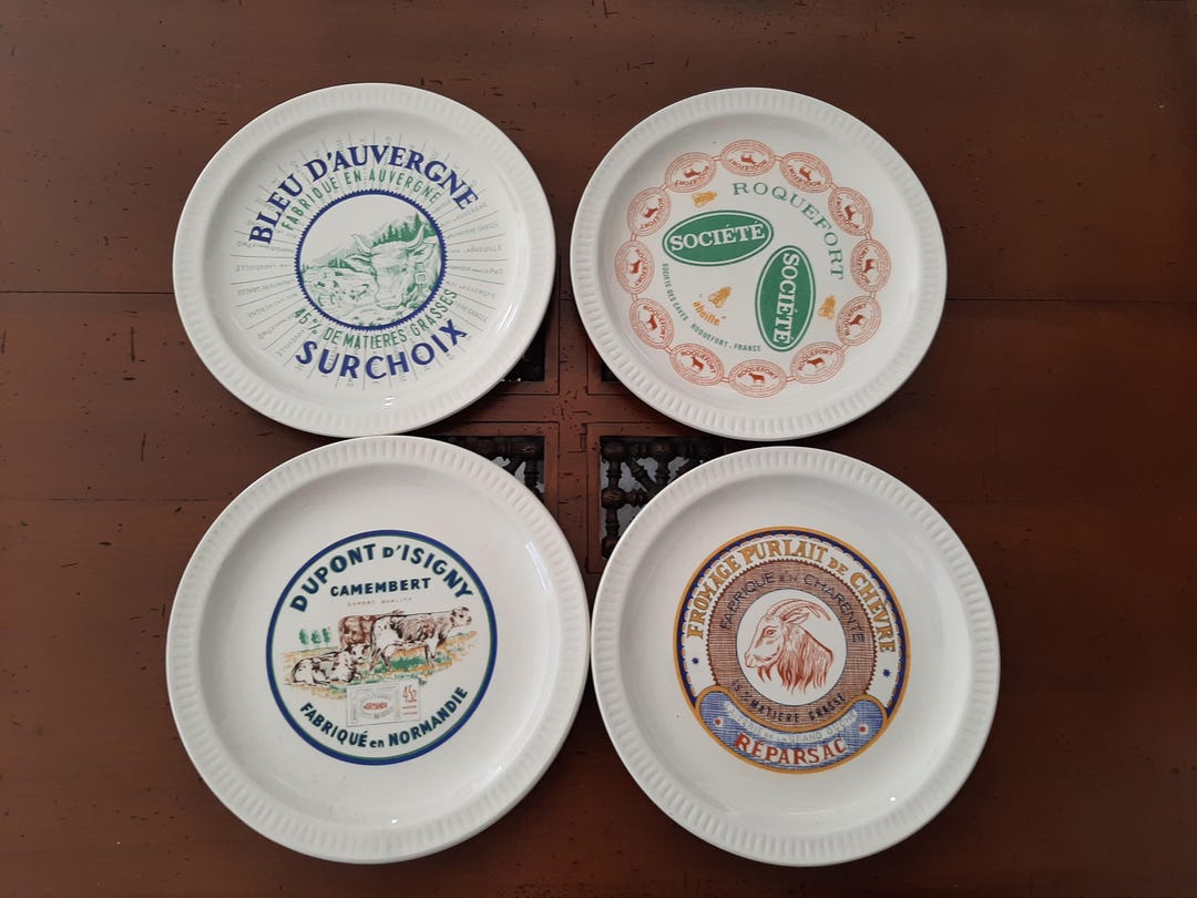 Set of 4 French Vintage Cheese Plates , Roquefort, Camembert Saint ...