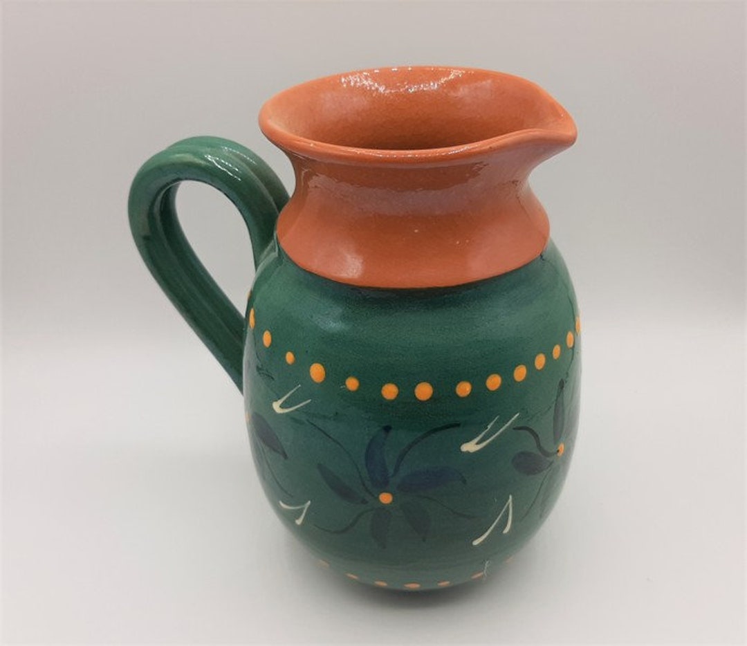 French Vintage Glazed Terracotta Pitcher or Jug ,green Terracotta ...