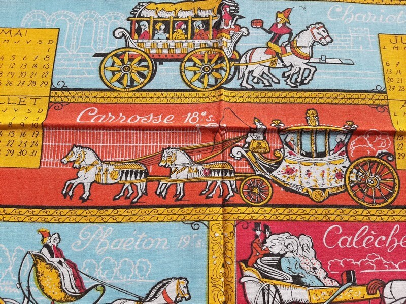 1983 French Vintage Calendar Dish Towel, Antique Carriages and Roman ...