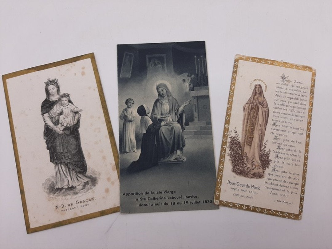 Antique French Catholic Holy Cards - Virgin Holy Mary Cards, French ...