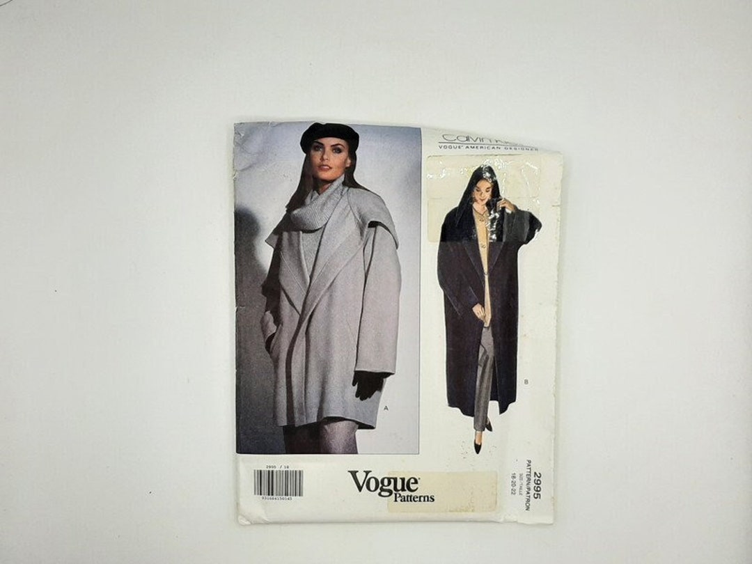 1990 Vintage Vogue 2995,V2995 Misses Coat Sewing Pattern, Calvin Klein ...