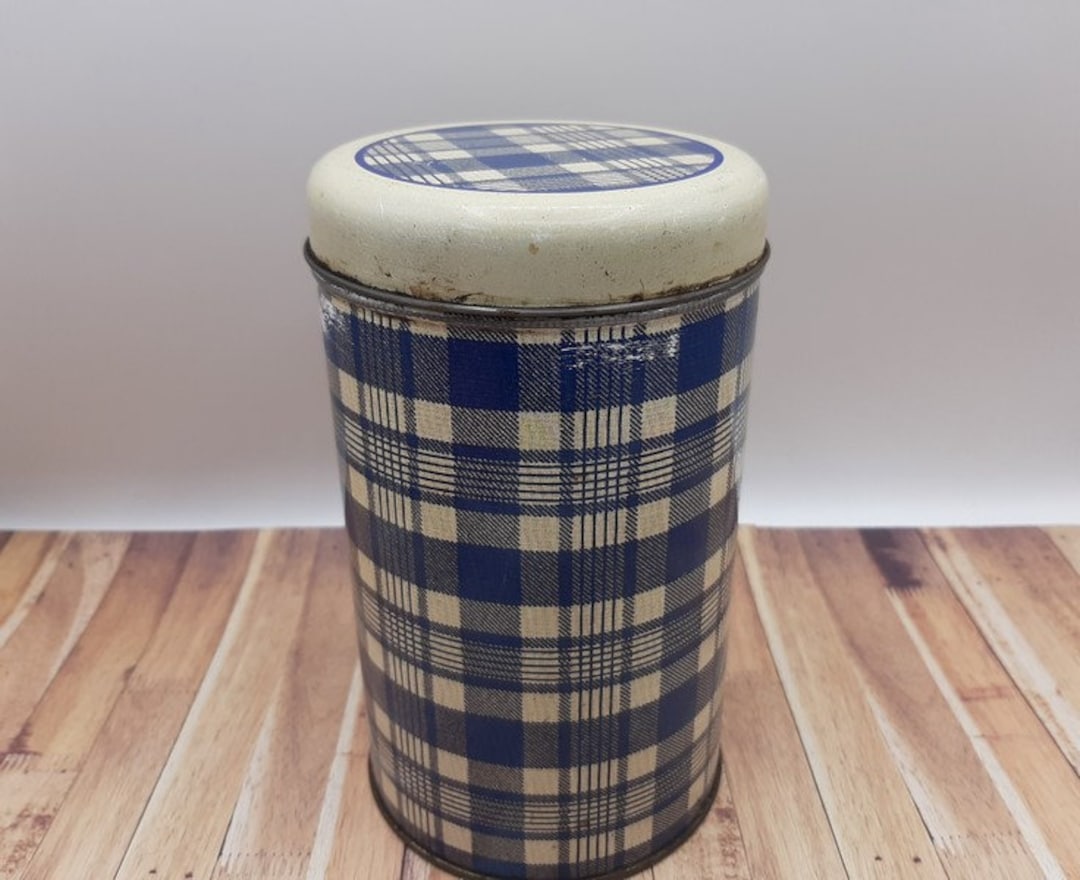 Pagani Lecco Tin Box, Vintage Blue Plaid Tin Box ,white and Blue Tin ...