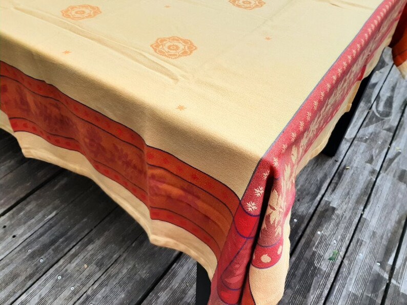 French Vintage Tablecloth , Yellow Red Orange Tablecloth, - Etsy