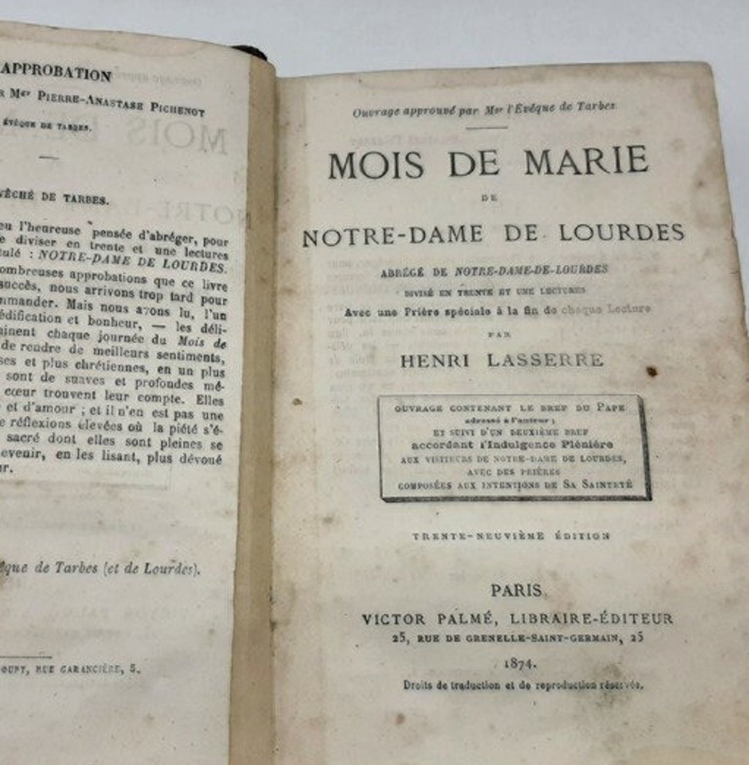 1874 Lourdes Religious Book "mois De Marie" From Henri Lasserre ...