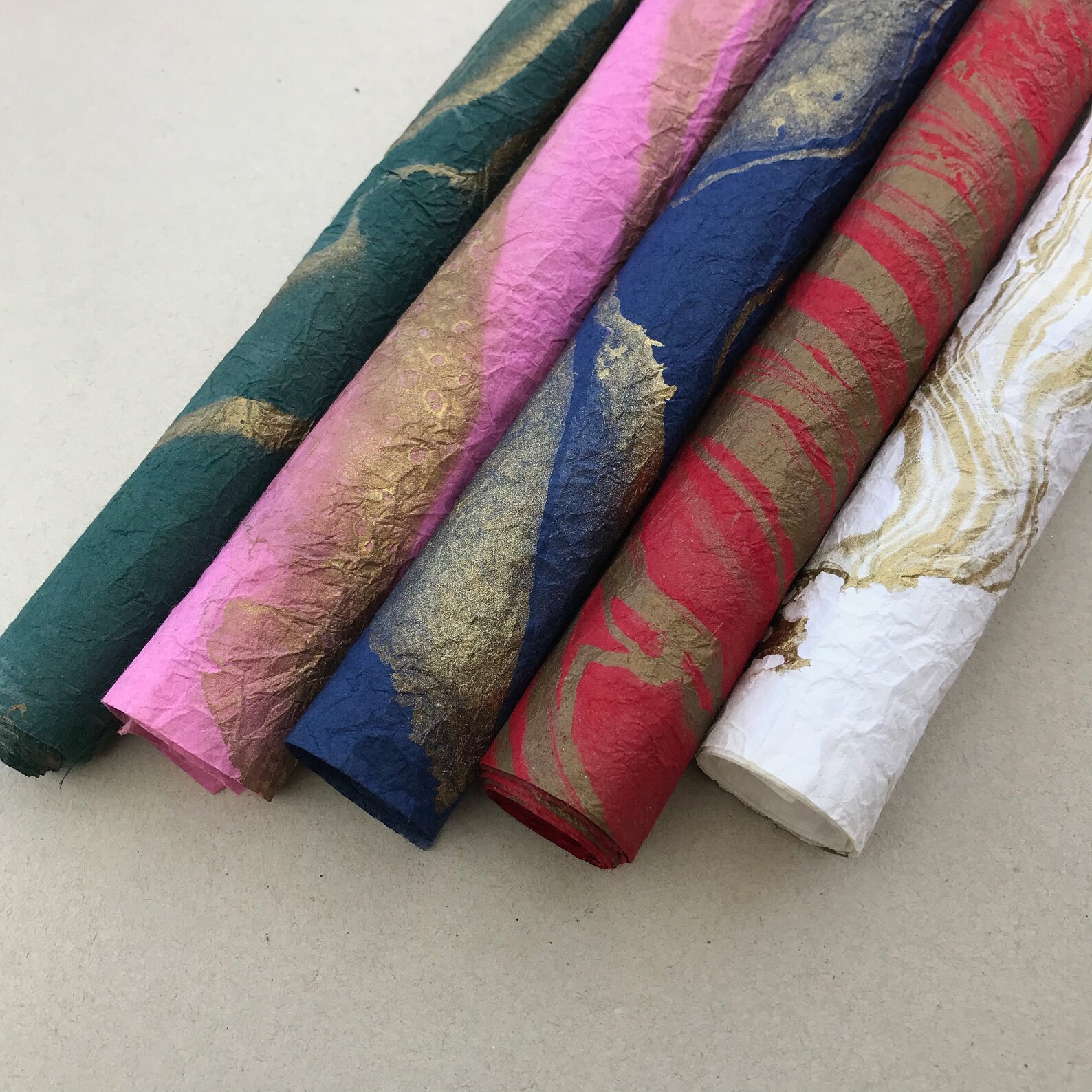 5 Green, Gold Marble Wrinkled Art Handmade Mulberry Paper, Recycle Gift ...
