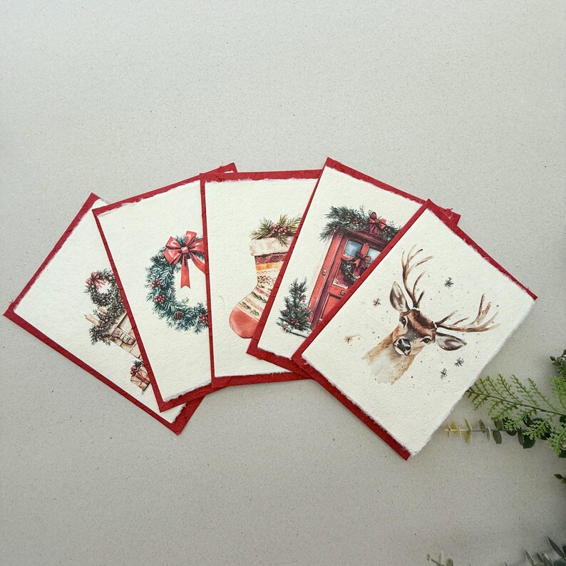 Christmas Cards, Handmade Deckled Edge Cards, Envelopes A Set of 5 - Etsy
