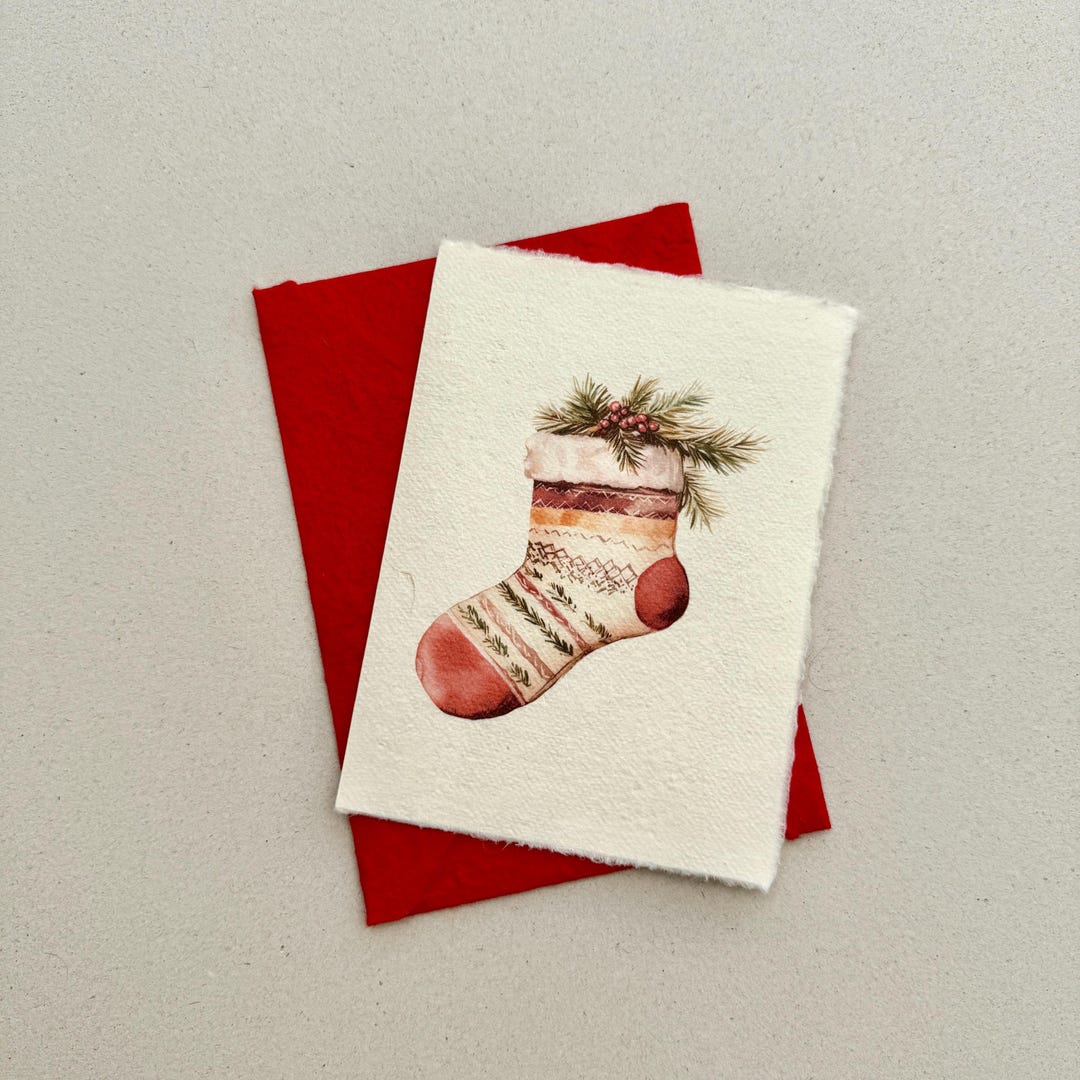 Christmas Cards, Handmade Deckled Edge Cards, Envelopes A Set of 5 ...