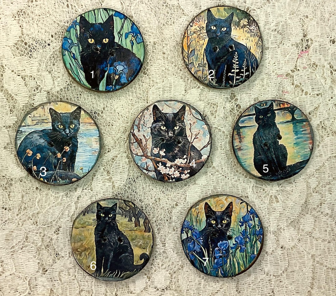 1.18” Buttons- Black Cats-van Gogh Style-assorted-great Adirondack ...