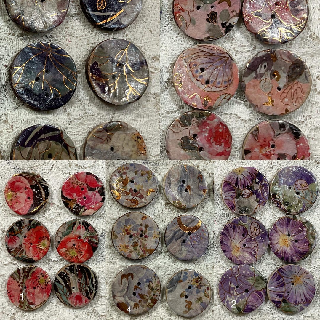 1” Buttons- Floral Patterns-gold Foil- Assorted Colors-handcrafted ...