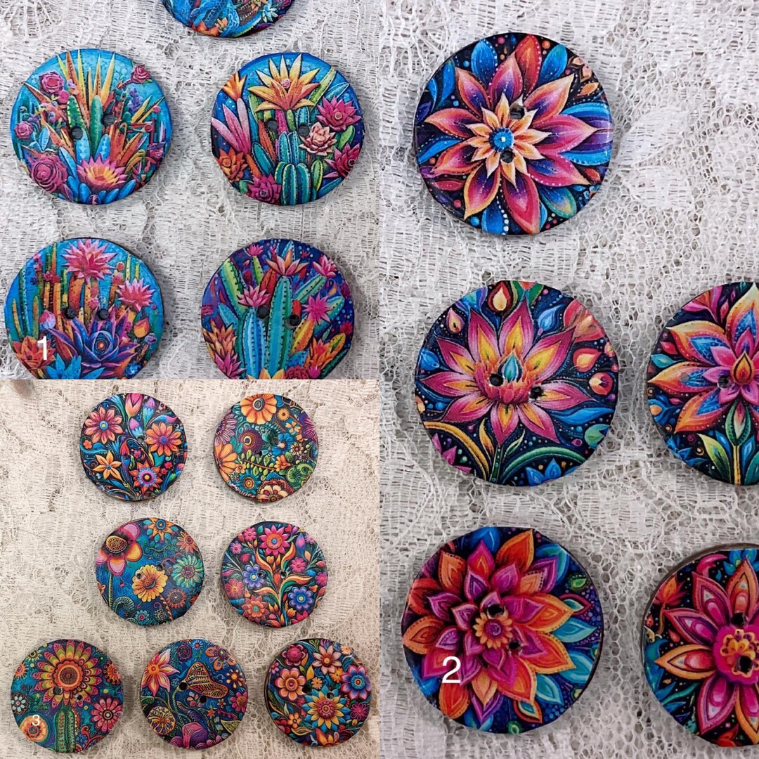 1” Buttons- Mexican Flowers-colorful Assorted Patterns -handcrafted ...