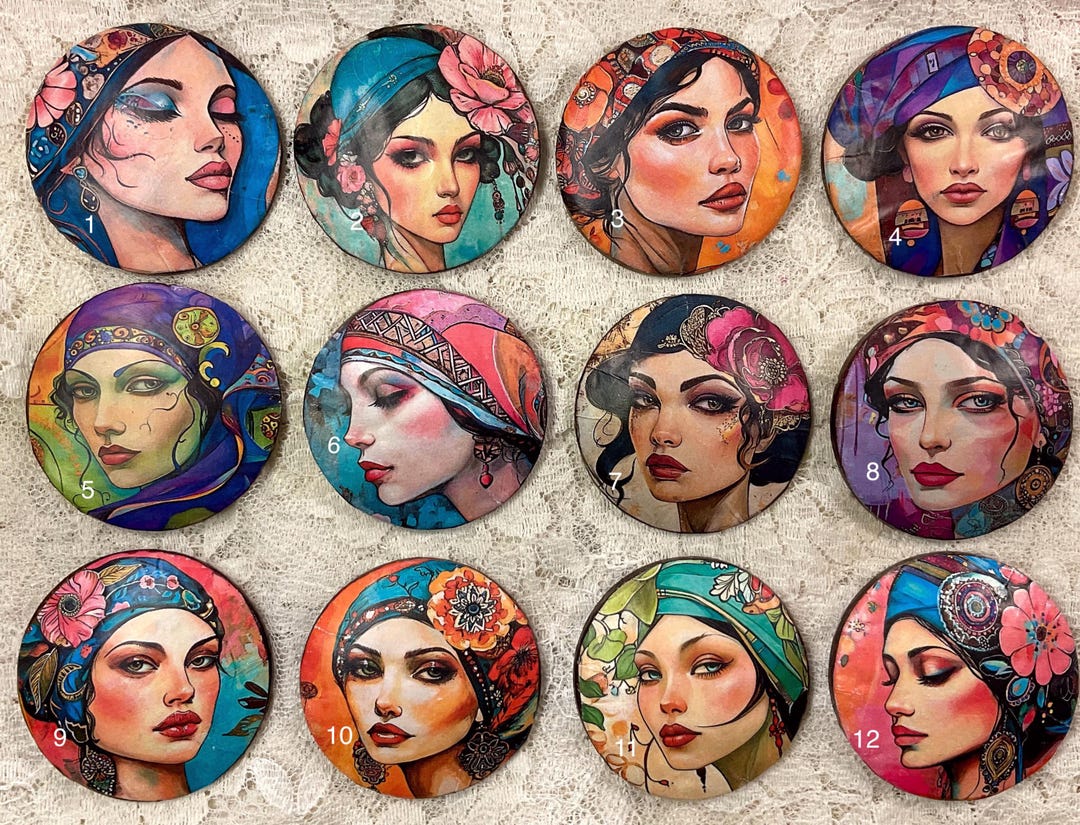 1.18” Leather Buttons -art Deco Women’s Faces- Styles 7 Thru 13-sweater ...