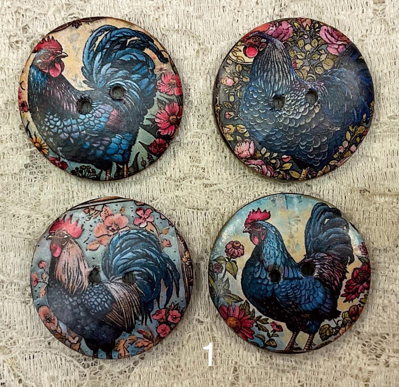 1.18” Blue Roosters and Hens Buttons- Assorted-great Adirondack ...