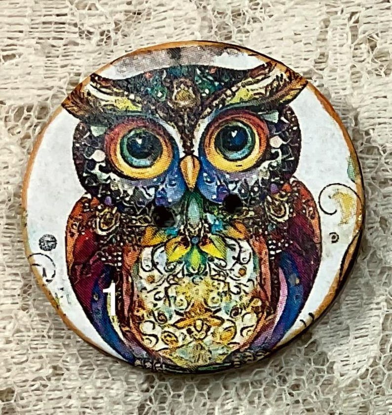 1.18” Buttons- Owls-artistic-assorted-great Adirondack-handcrafted ...