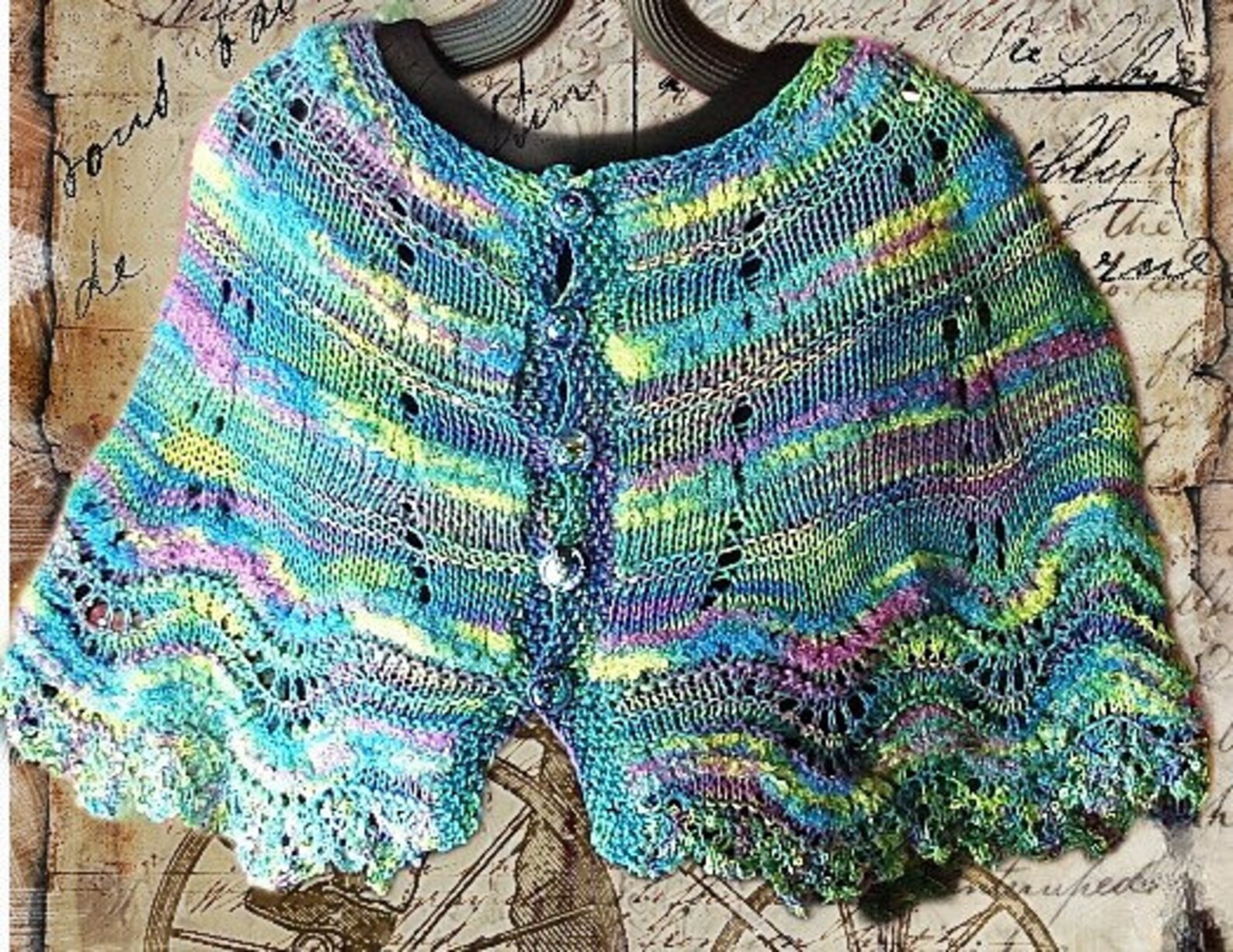 Capelet Knitting Pattern Multiple Yarns-shrug-cape-hand Dyed Yarns ...