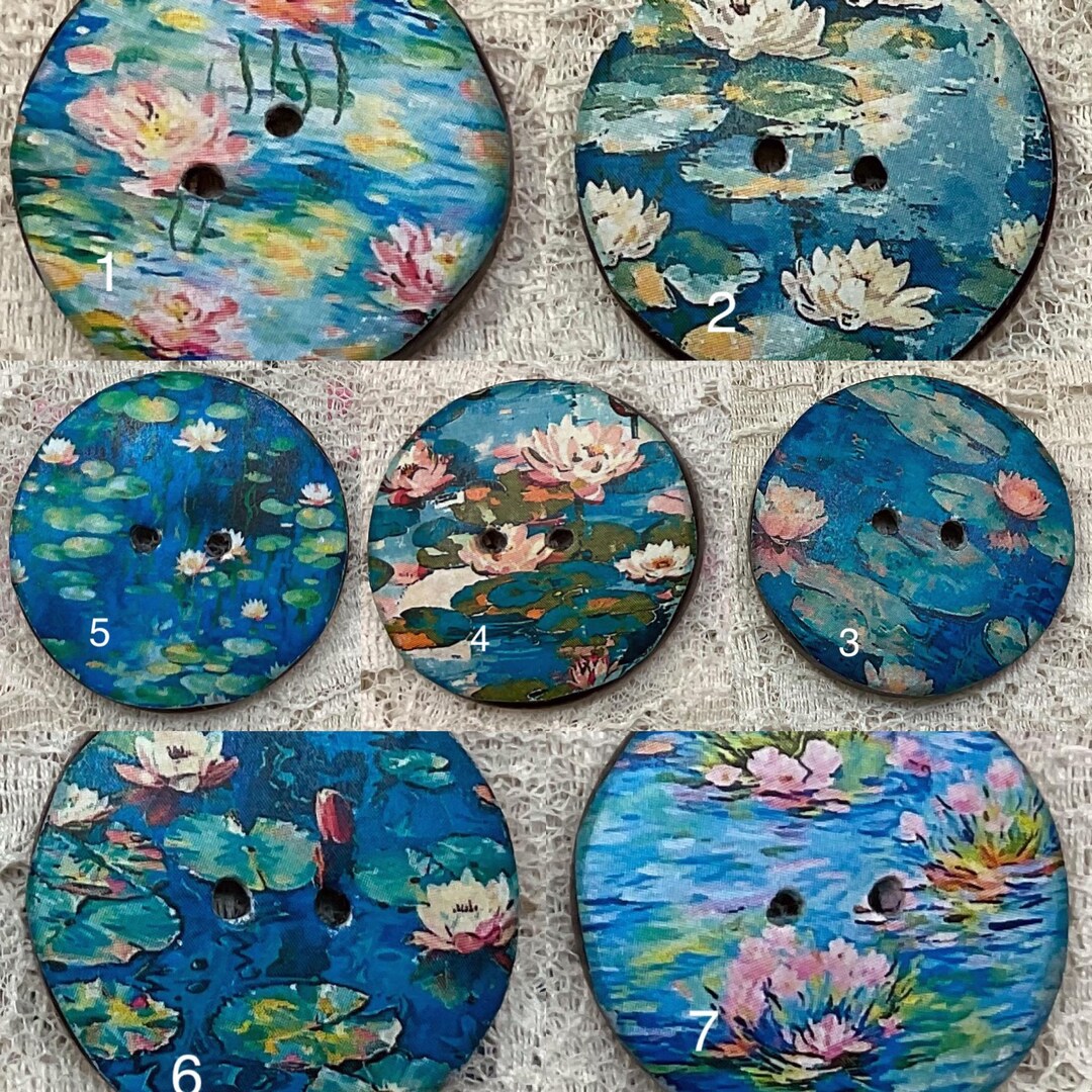 1.18” Buttons- Water Lilies-claude Monet Style-assorted - Great ...