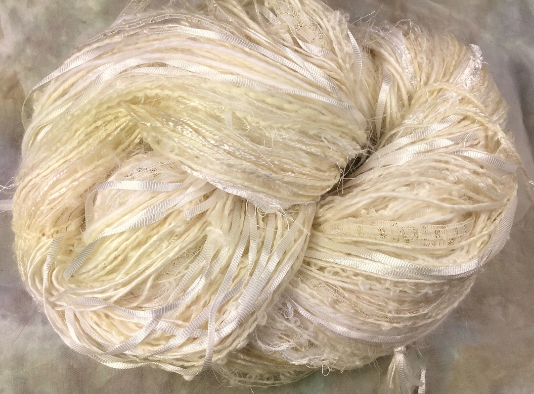Art Yarn Hand Tied Multifibers and Ribbons 150 Yds Creams and White ...