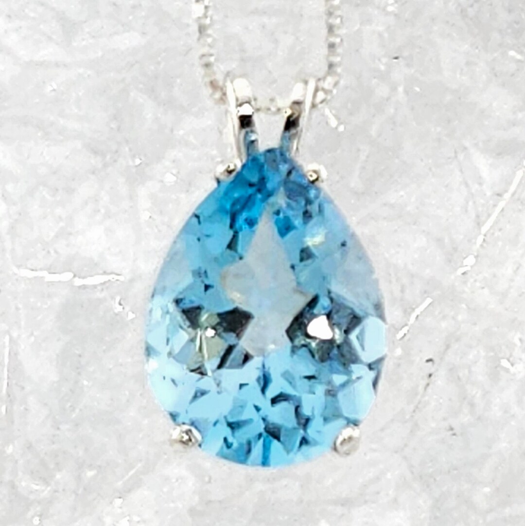 Natural Blue Topaz Pear Shape Gemstone Pendant, 9.82 Carats, 16x12 MM ...