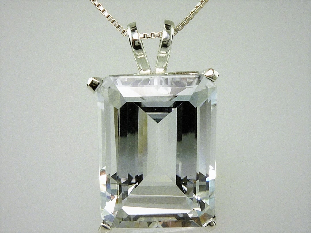 Natural Large Emerald Cut White Topaz Pendant, 18X13MM, 19.26 Carats ...