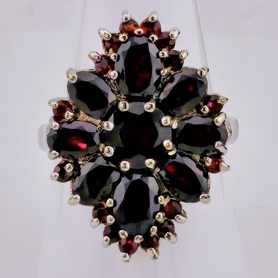 Natural Bohemian Garnet Cluster Ring, Sterling Silver, Handmade in the ...