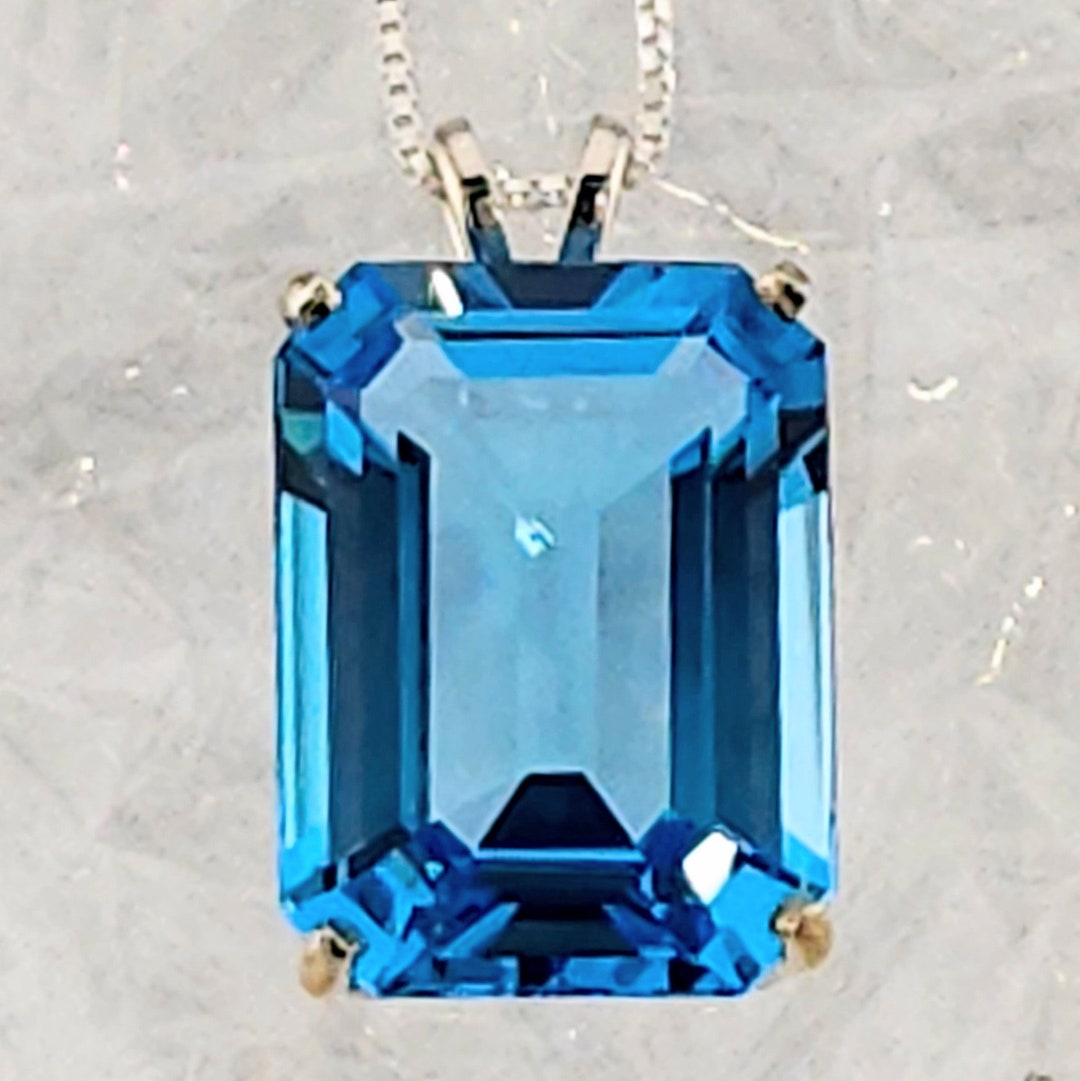 Natural Stunning Very Large Swiss Blue Topaz Emerald Cut Pendant, 20X15 ...