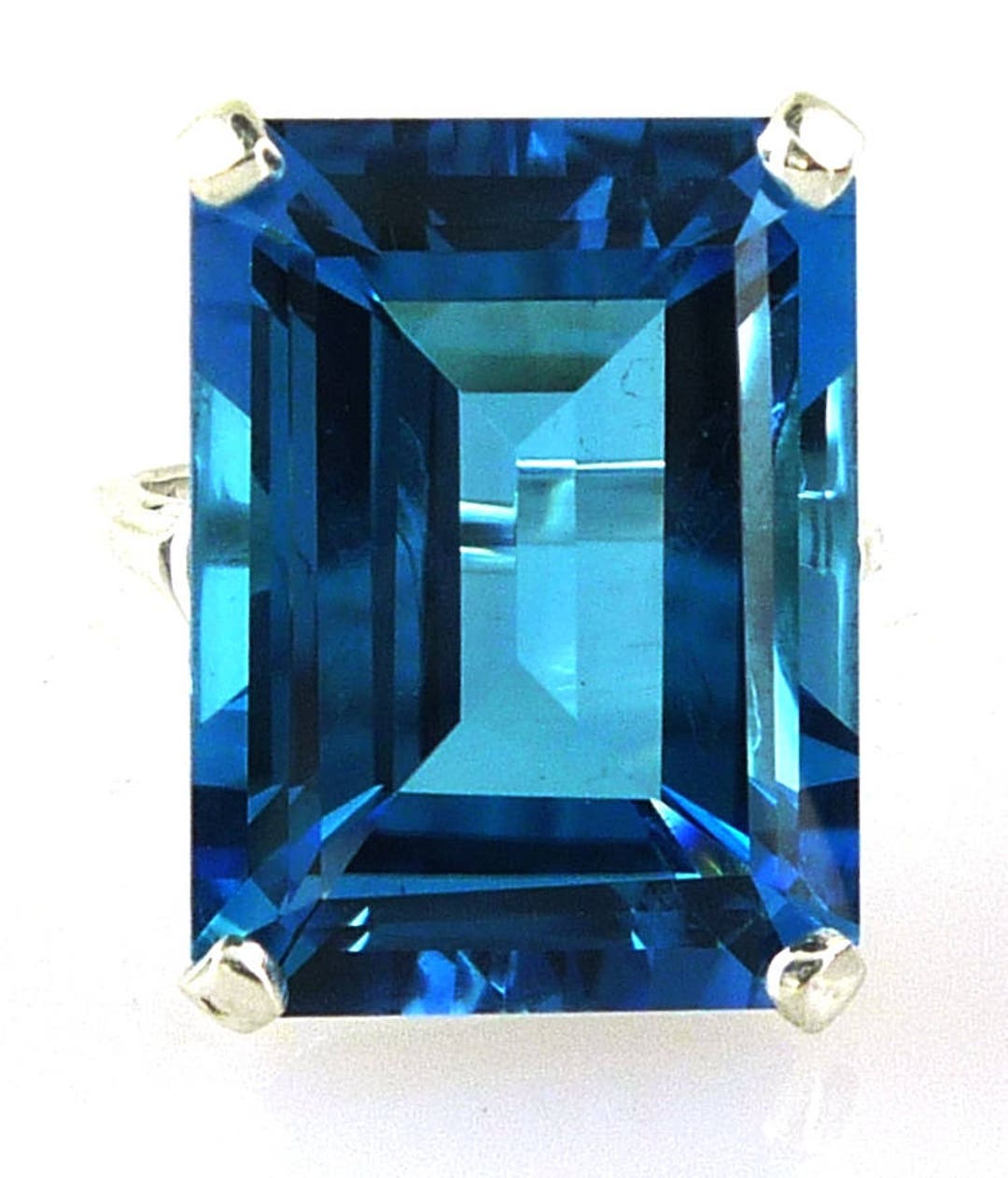 Very Large Swiss Blue Topaz Emerald Cut Ring, 20x15mm, Natural Top Gem ...