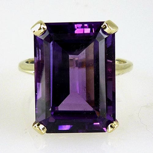 Beautiful Natural Large Emerald Cut Amethyst Ring 14K Yellow - Etsy