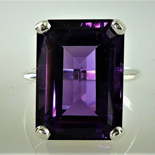 Beautiful Natural Large Emerald Cut Amethyst Ring 14K Yellow - Etsy