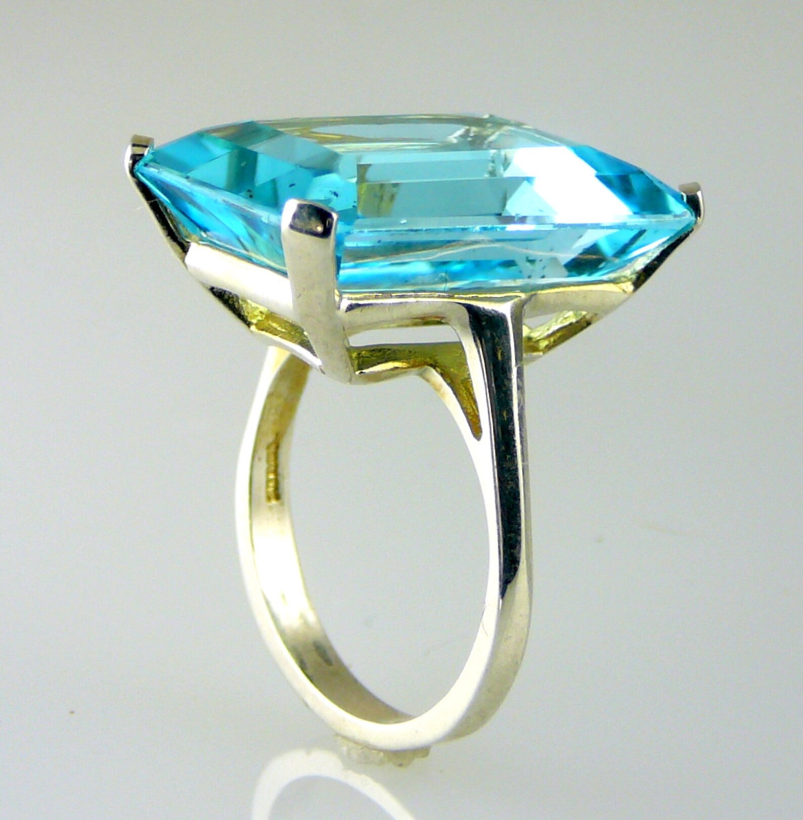 Natural Very Large Blue Topaz Emerald-Cut Solitaire Ring 925 | Etsy