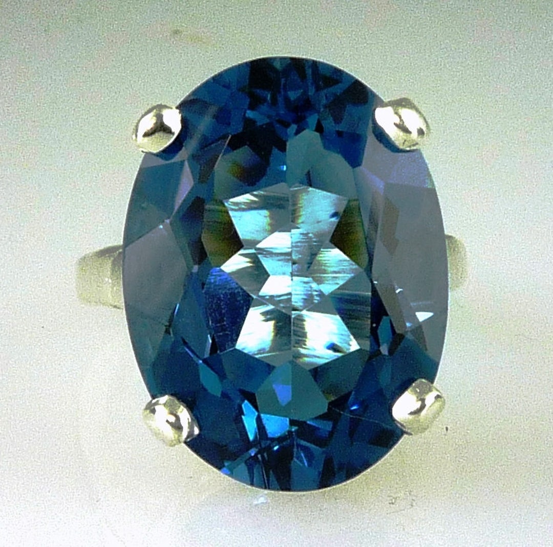Natural Very Large Oval London Blue Topaz Gemstone Ring, 925 Sterling ...