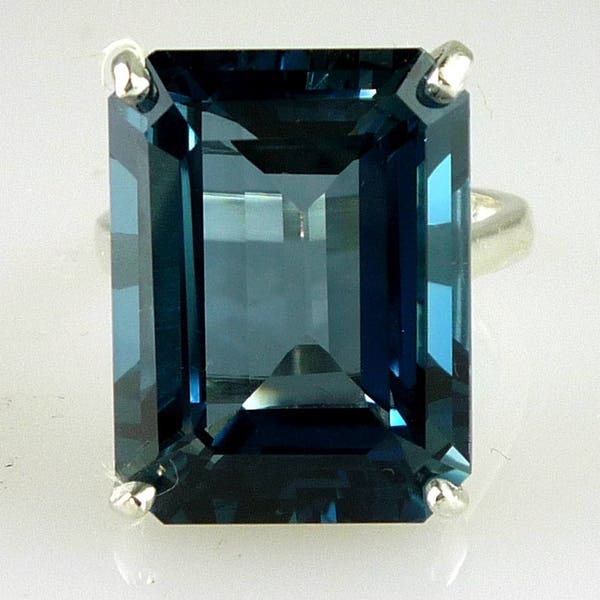 Emerald Cut London Blue Topaz Ring - Etsy