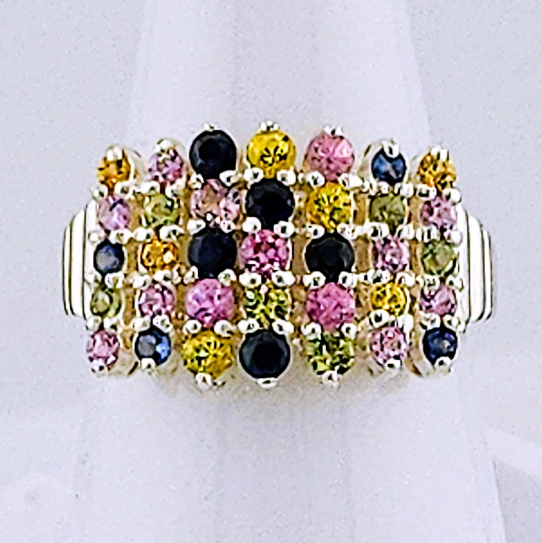 Natural Sapphire Multi color Ring Colors Of Sapphire 925 Sterling