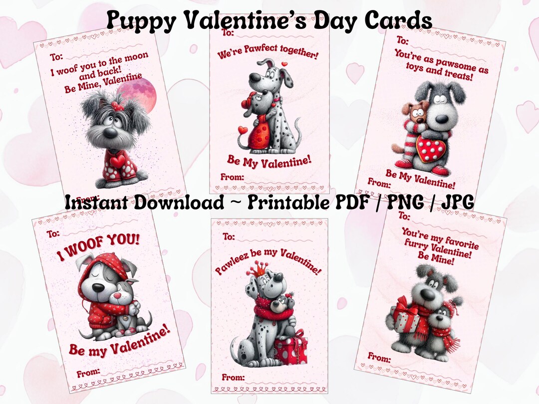 Puppy Valentines Cards, Printable PDF PNG JPG - Etsy