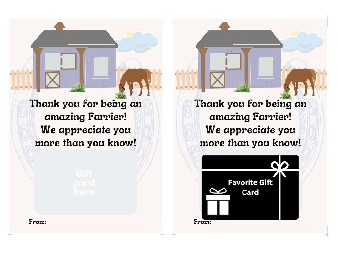 Farrier Printable Appreciation Gift Card Holder PNG, JPG or PDF - Etsy
