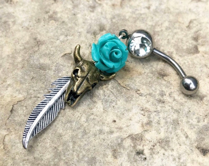 Cow Skull With Rose Belly Ring Cow Head Belly Ring Western | Etsy