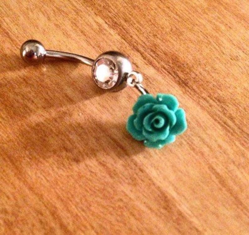 Turquoise Rose Belly Ring Rose Naval Ring Turquoise Belly Ring Flower ...